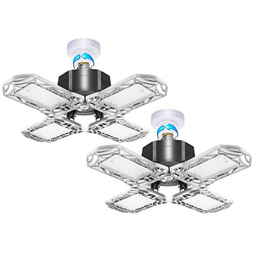 LED Garage Lights Deformable 120W,Upgrade 4 Panels Adjustable E26 LED Garage Ceiling Light with Holder, 50000 Hours Life, 6000-6500K, 360° Area LED Lighting for Shop,Warehouse & Commercial 2pack