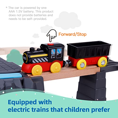 TOOKYLAND Wooden Train Track Set with Dual-use Storage Box,with Wooden Train Sets for Boys Fits Thomas and More