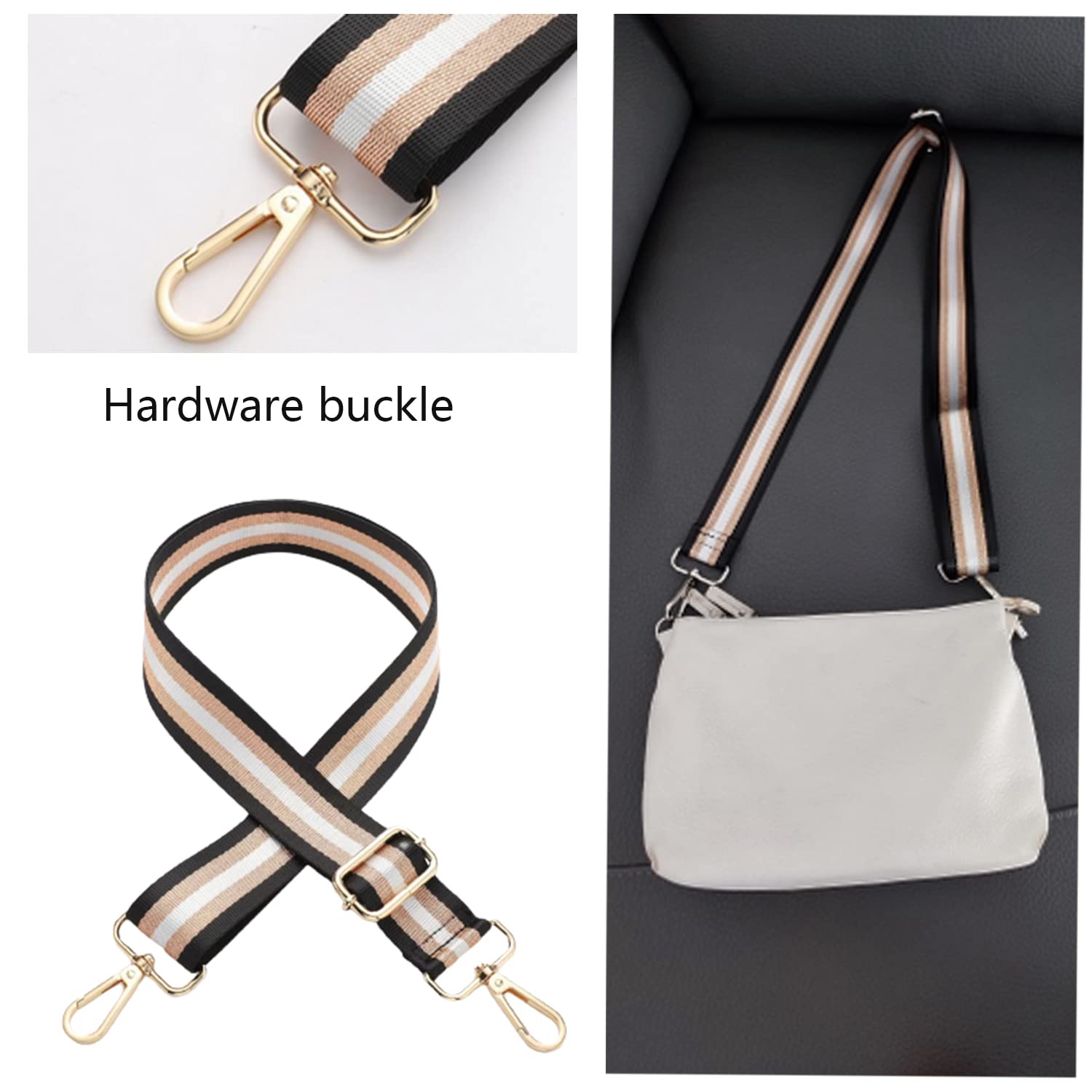 QPMYEQH 1.50'' Wide Purse Strap Replacement Crossbody DIY Shoulder Bag Strap Adjustable Canvas Belt Accessory with Gold Buckle,Black