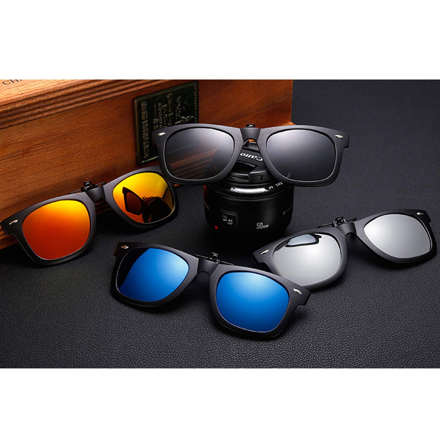 OopsMi Clip On Sunglasses Over Prescription Glasses Polarized Men Women Flip Up (Black Lens)