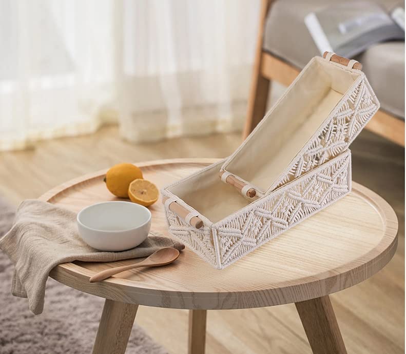 Macrame Storage Baskets Decor Box, Boho Woven Storage Basket, Countertop Toilet Tank Shelf Cabinet Organizer Boho Decor for Bedroom Nursery Livingroom