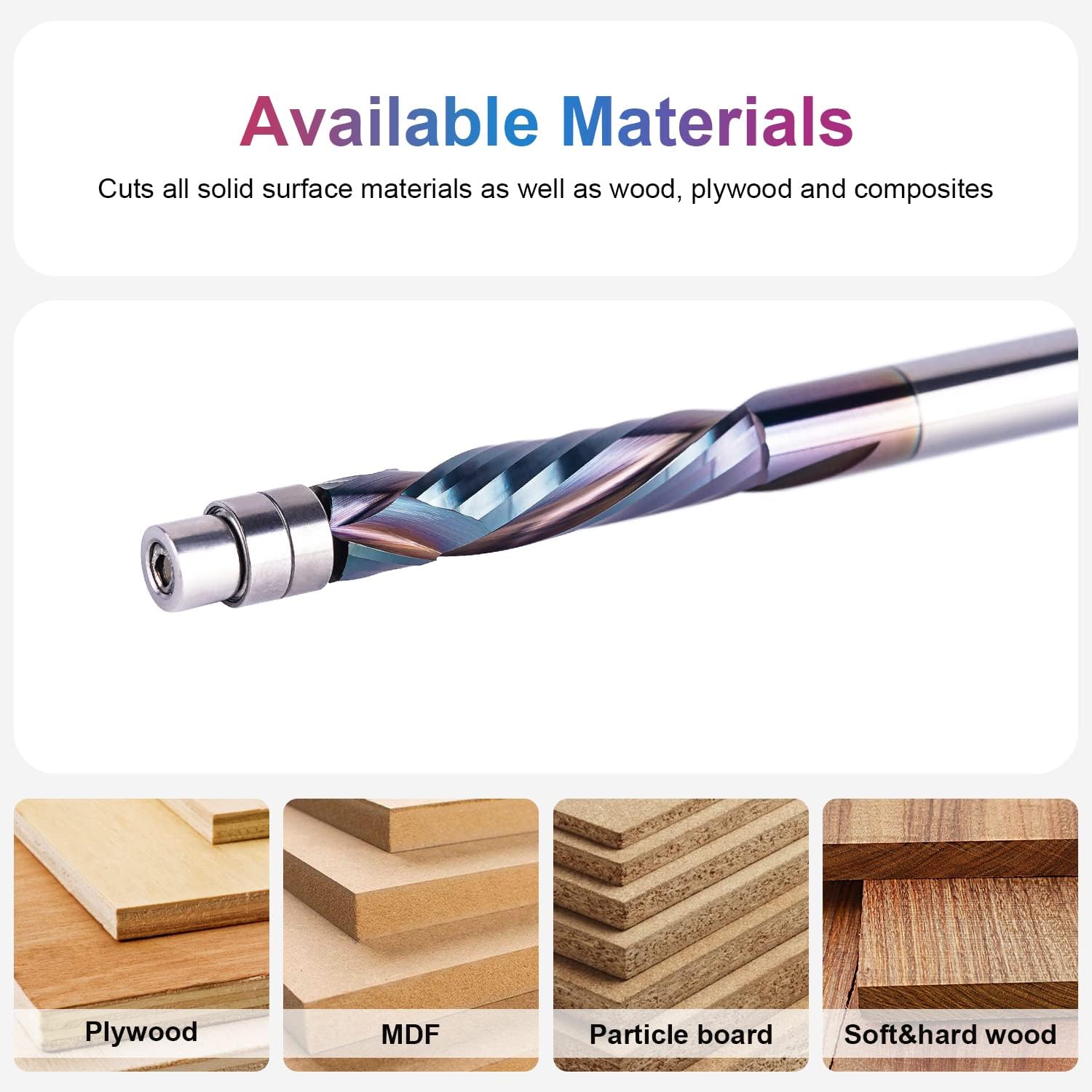 SpeTool Compression (up&Down) Spiral Flush Trim Router Bit Solid Carbide 1-1/8 Inch Cutting Length 1/4 Inchs Shank with Bottom Bearing Pattern Router Bit for Woodwoking
