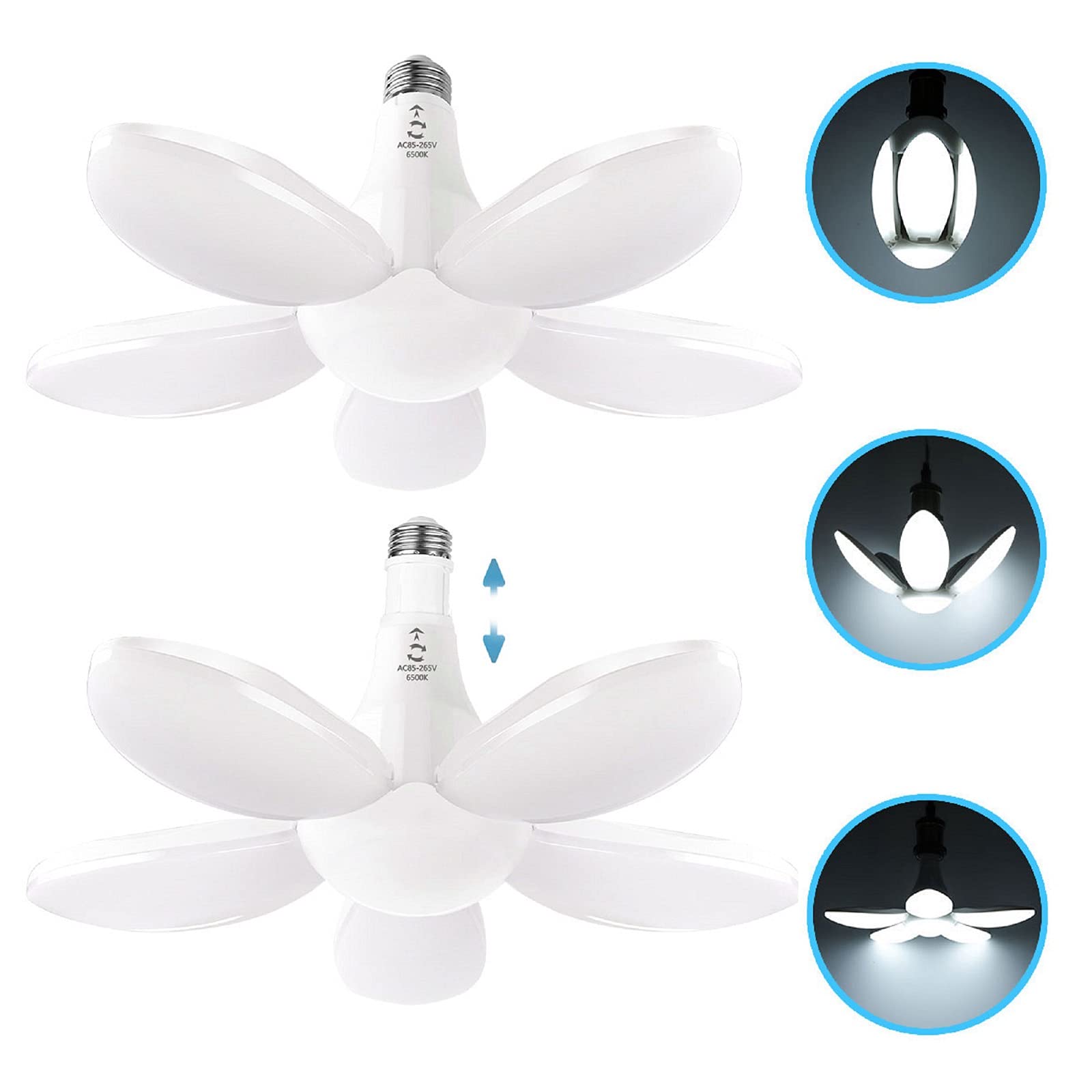 LED Garage Lights 2 Pack 80W Deformable Garage Light Illuminator 360 Garage Light Bulb Screw in LED Garage Light Garage Lighting Fixture LED Shop Light for Garage Workshop Basement Attic