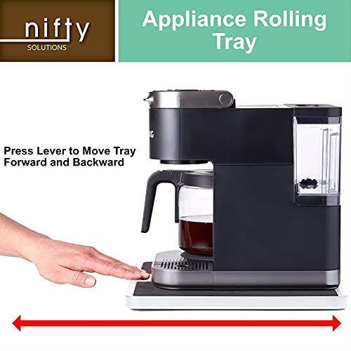 Nifty Small & Large Appliance Rolling Tray - White, Home Kitchen Counter Organizer, Integrated Rolling System, Non-Slip Pad Top for Coffee Maker, Stand Mixer, Blender, Toaster