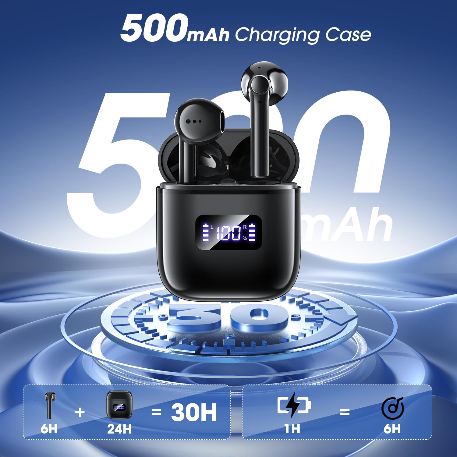 maddlon Wireless Earbuds Bluetooth 5.3 Headphones with Charging Case, Lightweight Earphones with Mic for Android/iOS Cell Phones, True Wireless Stereo Ear buds for Calls and Music-Black