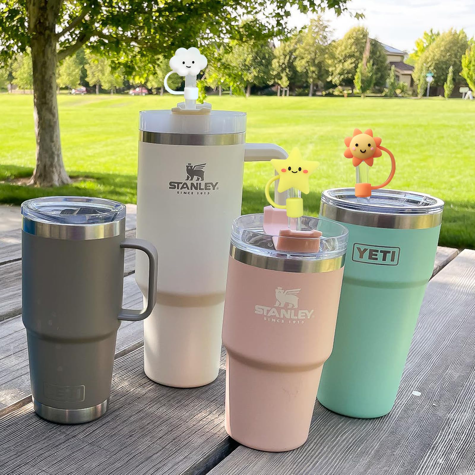 Straw Cover Cap for Stanley Cup, 4pcs 0.4in 10mm Diameter Reusable Dust-Proof Straw Topper Compatible with Simple Modern and Tumbler with Lid and Straw (4pcs sky set)