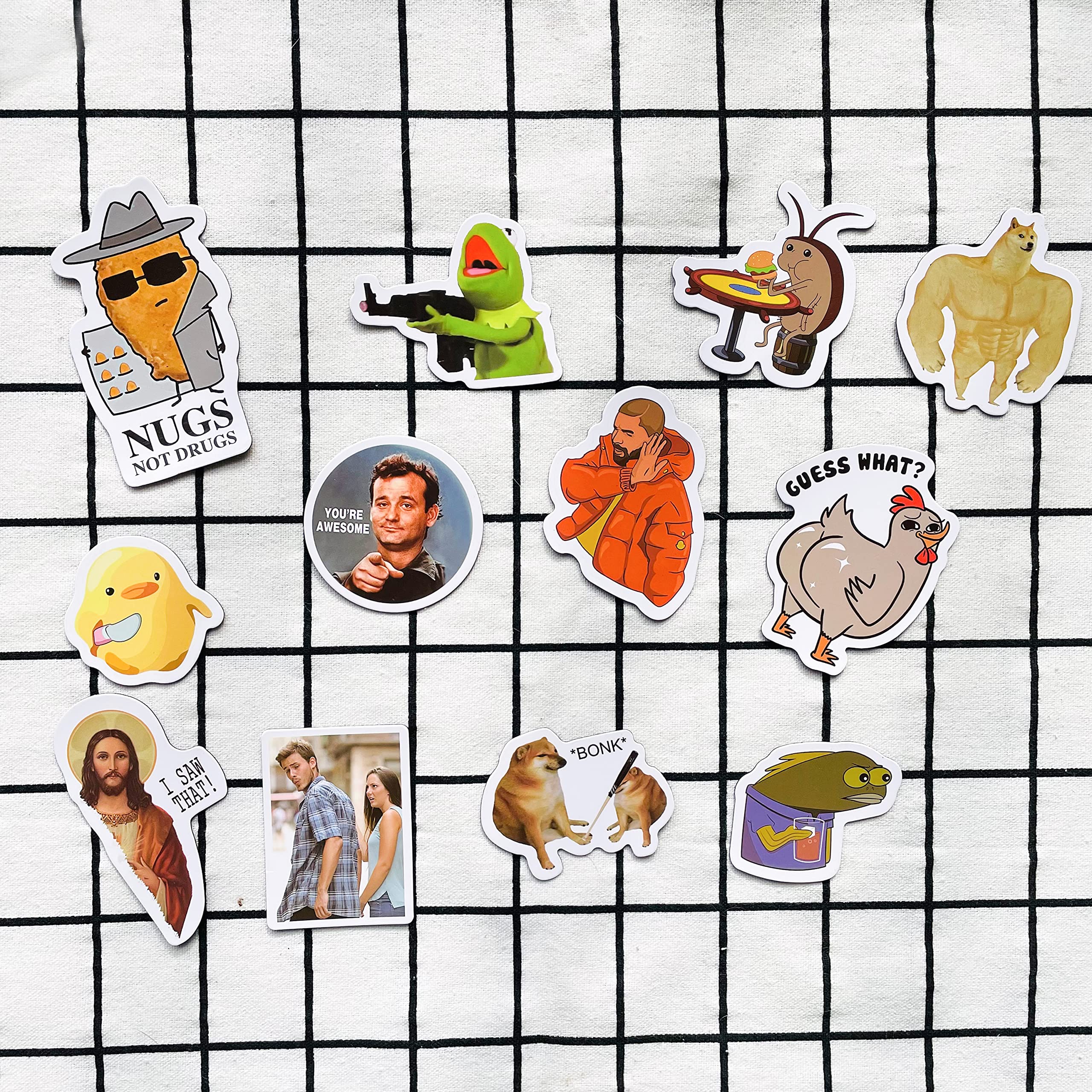 Pounchi Memes Funny Magnet (12 Packs) Funny Magnet Bumper Office Cabinets Decoration Fridge Metal Magnet Flexible Reusable Magnetic Vinyl