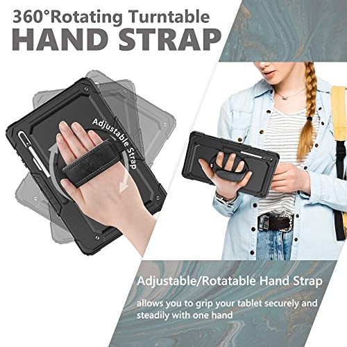 Tablet Protective Clips For Samsung Galaxy Tab S8 Ultra 14.6" (SM-X900/ X906) Heavy Duty Shockproof TPU Case,Protective Cover W Screen Protector 360 Swivel Kickstand+Hand Strap+Shoulder Strap Tablet P