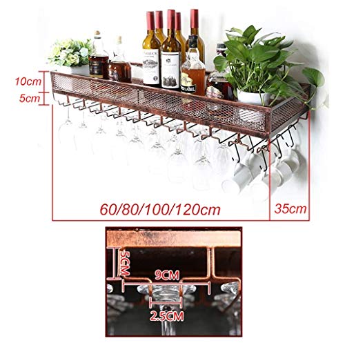 Wine Bottle Rack Wall Mounted Metal Wine Glass Holder Bar Hanging Wall Goblets Stemware Rack, Champagne Drink Storage Racks Display Shelf (Bronze) (Size : 60×25cm(24×10inch))