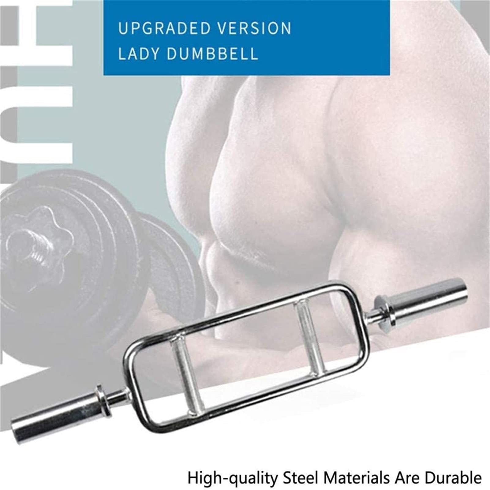 MQQ Barbell Bar,34'' Solid Olympic Triceps Bar, Flat Raised Handles Dumbbell Bar,wtih Barbell Spring Clip, for Squats Gym Training Equipment