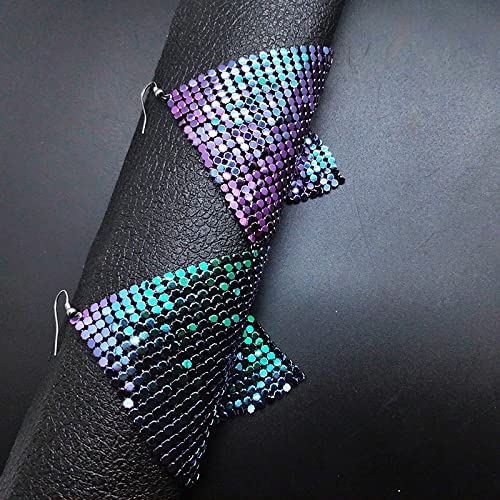 NALISASA Metal Mesh Grid Sequins Tassel Long Drop Dangle Earrings for Women Girls, Long Hook Lightweight Earrings, Disco Vintage Mesh Earrings