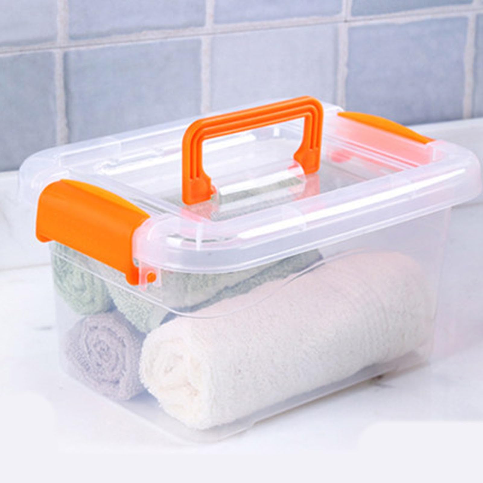 WOHPNLE Plastic Storage Bin, Storage Latch Bin Box Portable Handle Storage Bin Container Heavy Duty Clear Storage Latch Container Box for Organizing (L)