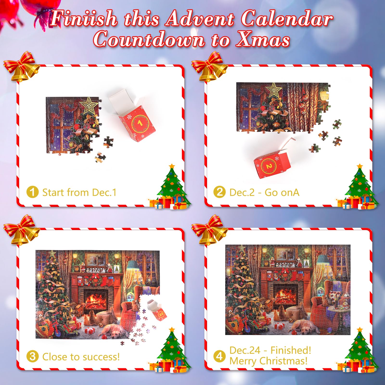 Jigsaw Puzzles Advent Calendar 2023 Christmas Gift,24 Days 1008 Pieces Puzzles,Christmas Fireplace& Home Decoration,Christmas Countdown Calendar for Kids Teens and Adults, Finished Size27.5in x 19.7in