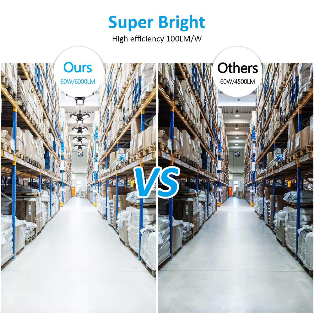 LED Garage Lights Motion Activated,60W Deformable LED Garage Ceiling Lights with 3 Adjustable Panels,Utility Shop Light for Warehouse Basement Corridor Etc(Motion Detection)