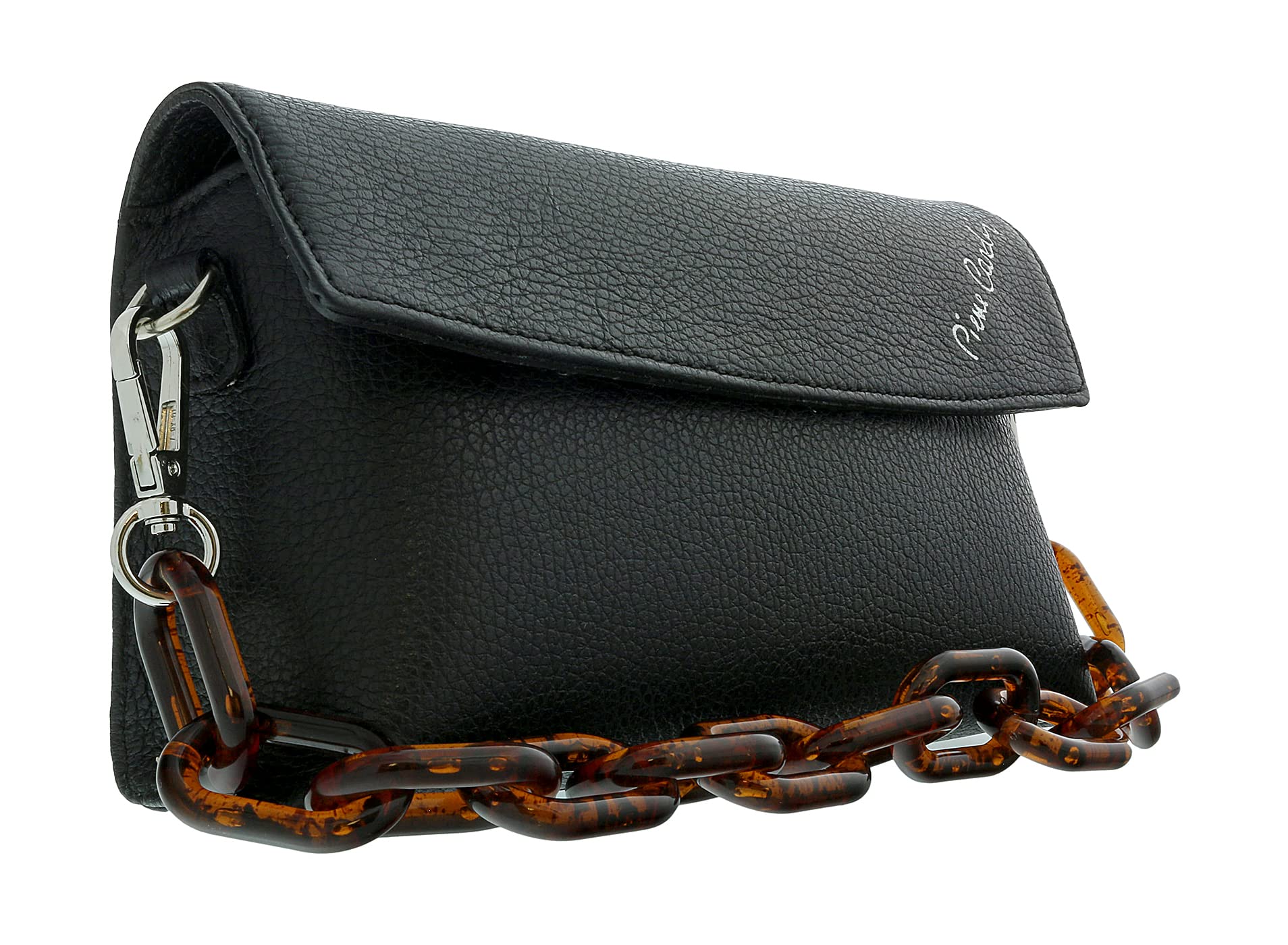 Pierre Cardin Black Leather Small Soft Acetate Havana Strap Shoulder Bag for womens