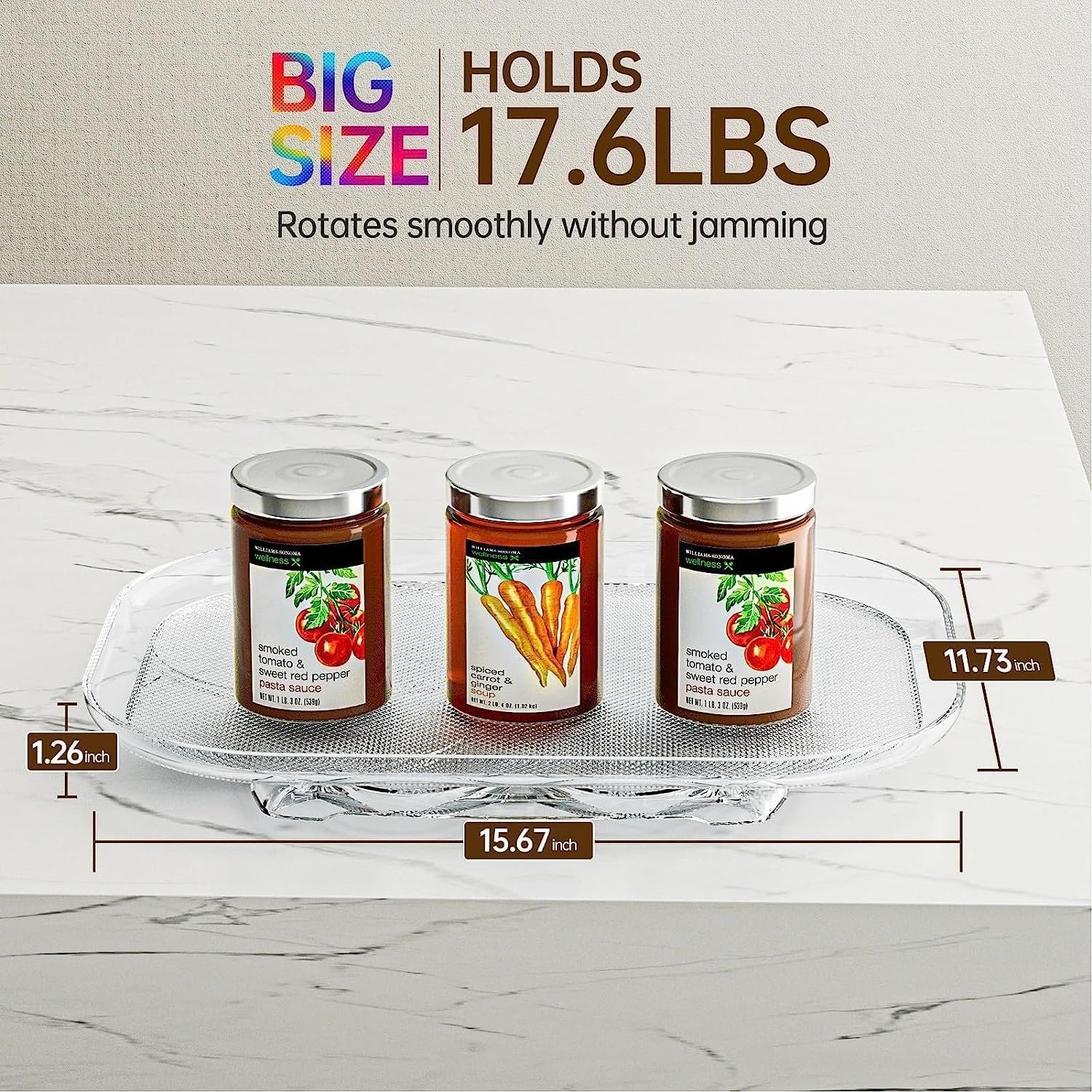 Lazy Susan Turntable Organizer for Refrigerator, 15.67'' Clear Rectangular Fridge Organizer Storage, Square Lazy Susan Organizer for Kitchen, Pantry, Cabinet, Dining Table, Refrigerator (2PCS)