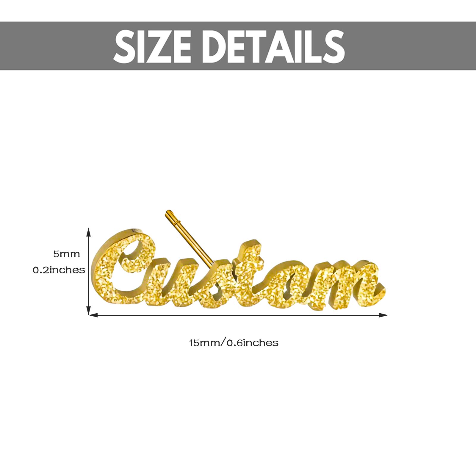 MRENITE 10k 14k 18k Solid Yellow Gold Personalized Name Stud Earrings β Dainty Nameplate Jewelry - Custom Any Name Gift for Women Her (Frosted Straight)