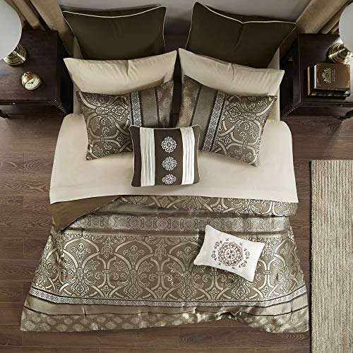 Madison Park - MPE10-796 Essentials Zara 16 Piece Jacquard Complete Bedding 2 Sheet Sets, King, Brown