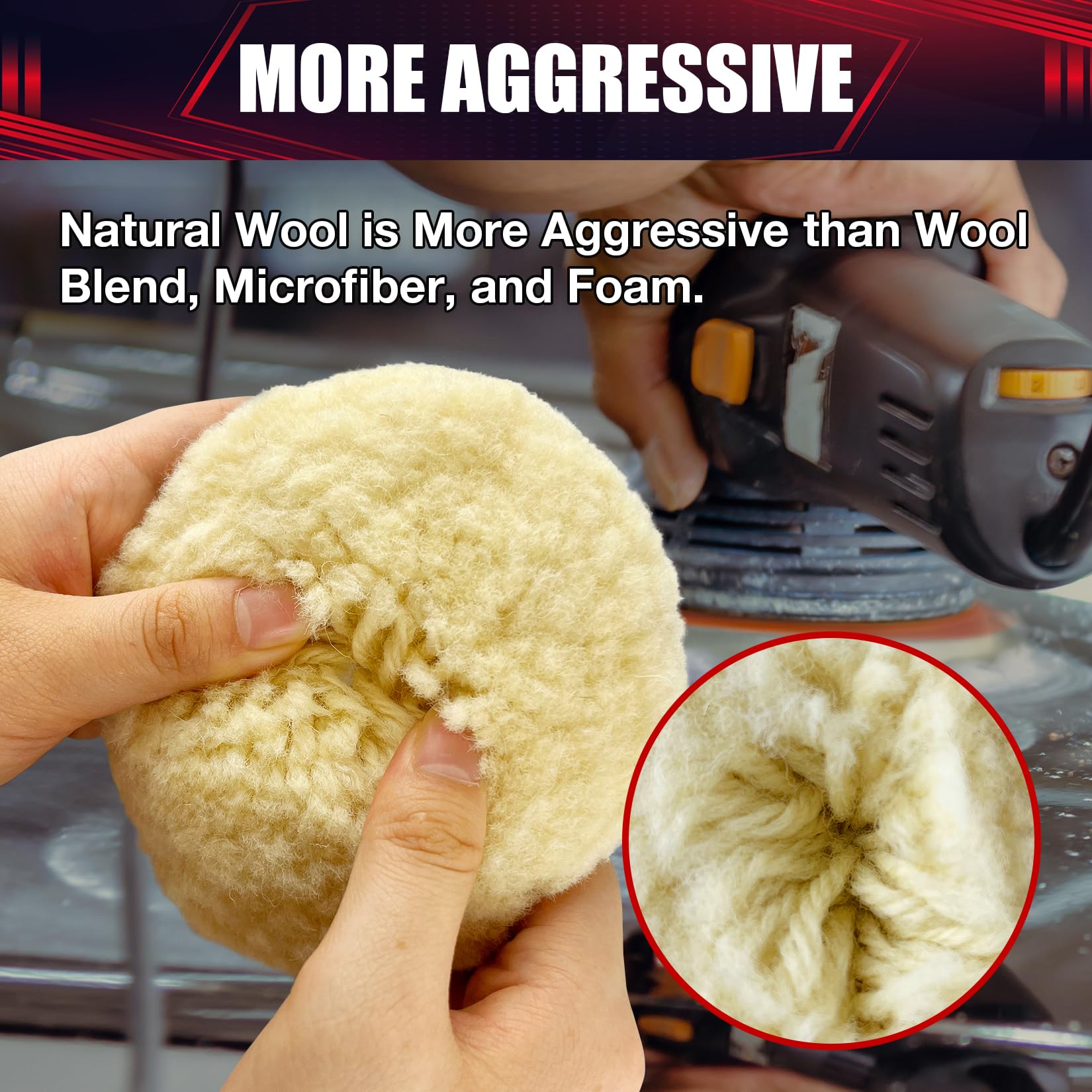 wesleydrill 5PCS 3” Wool Polishing Pad,Polishing Pads Cutting Pads Hook Loop Polishing Pad for Car Buffer Polisher Compounding, Polishing and Waxing