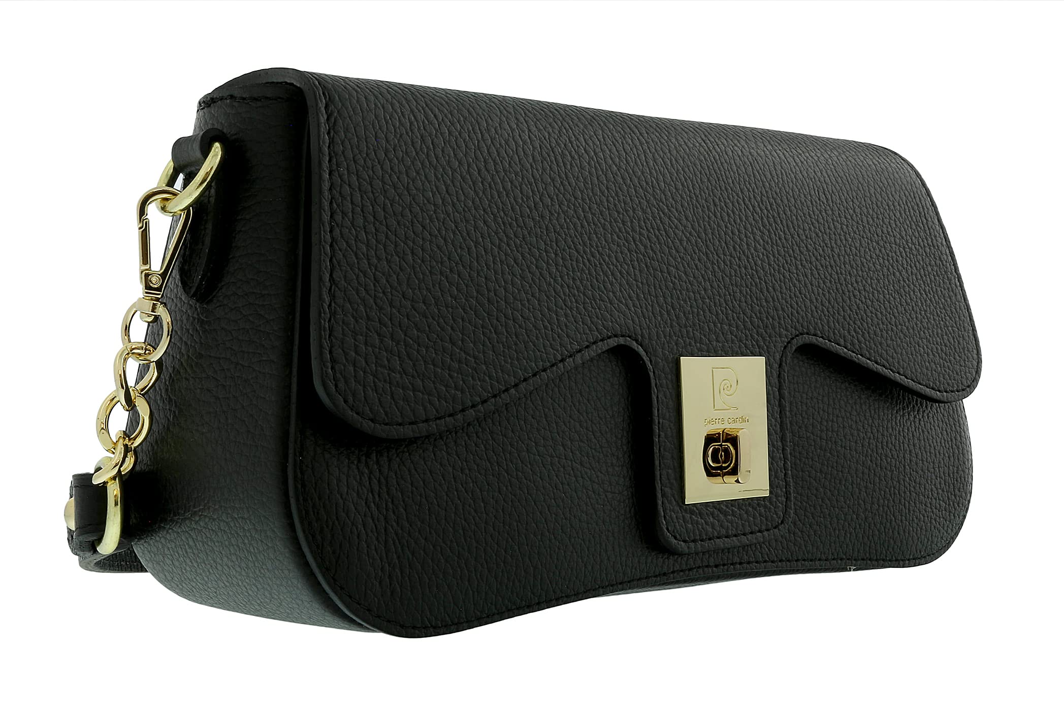 Pierre Cardin Black Leather Medium Structured Logo Shoulder Bag for womens