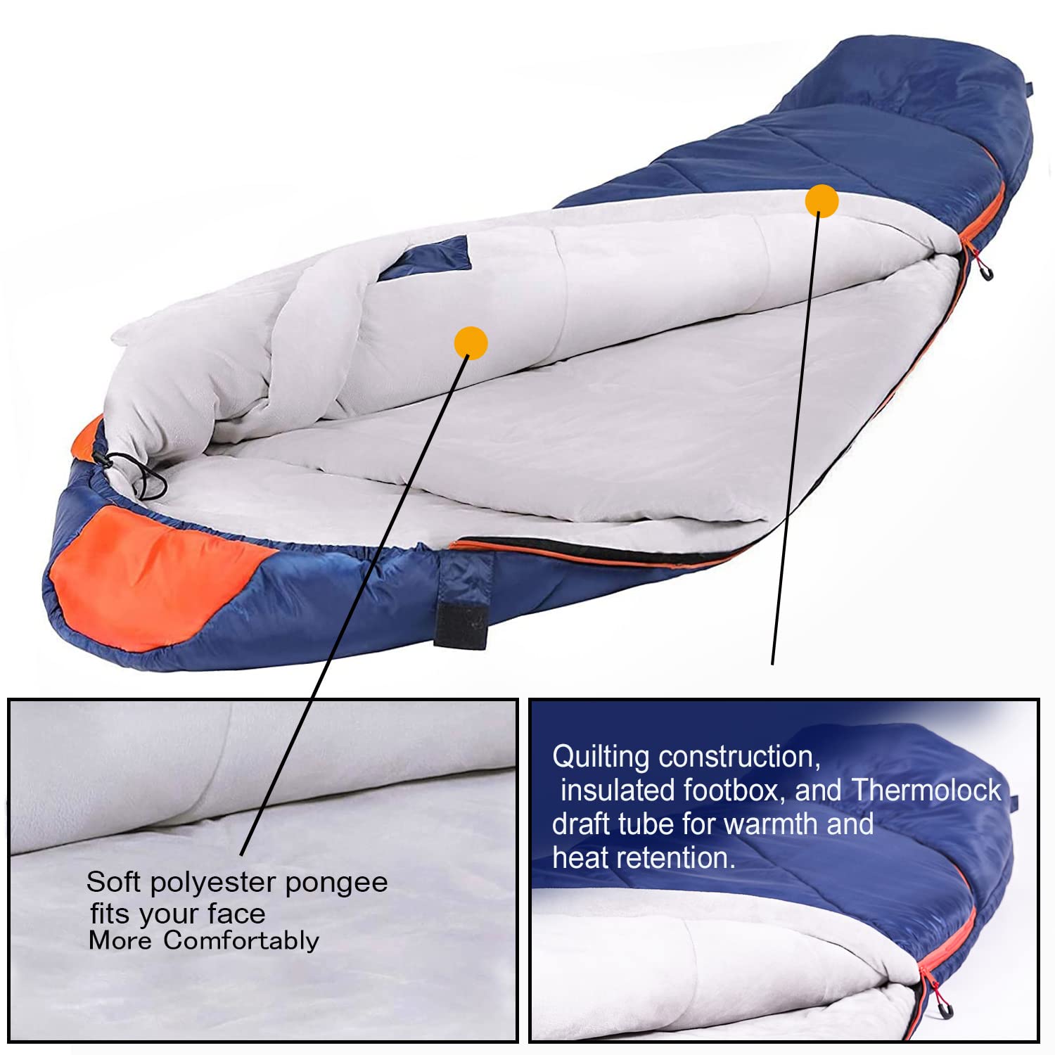 ORRSTAR Mummy Sleeping Bag Cold Weather Sleeping Bag Camping Sleeping Bags for Adults Big and Tall Outdoor Winter Waterproof