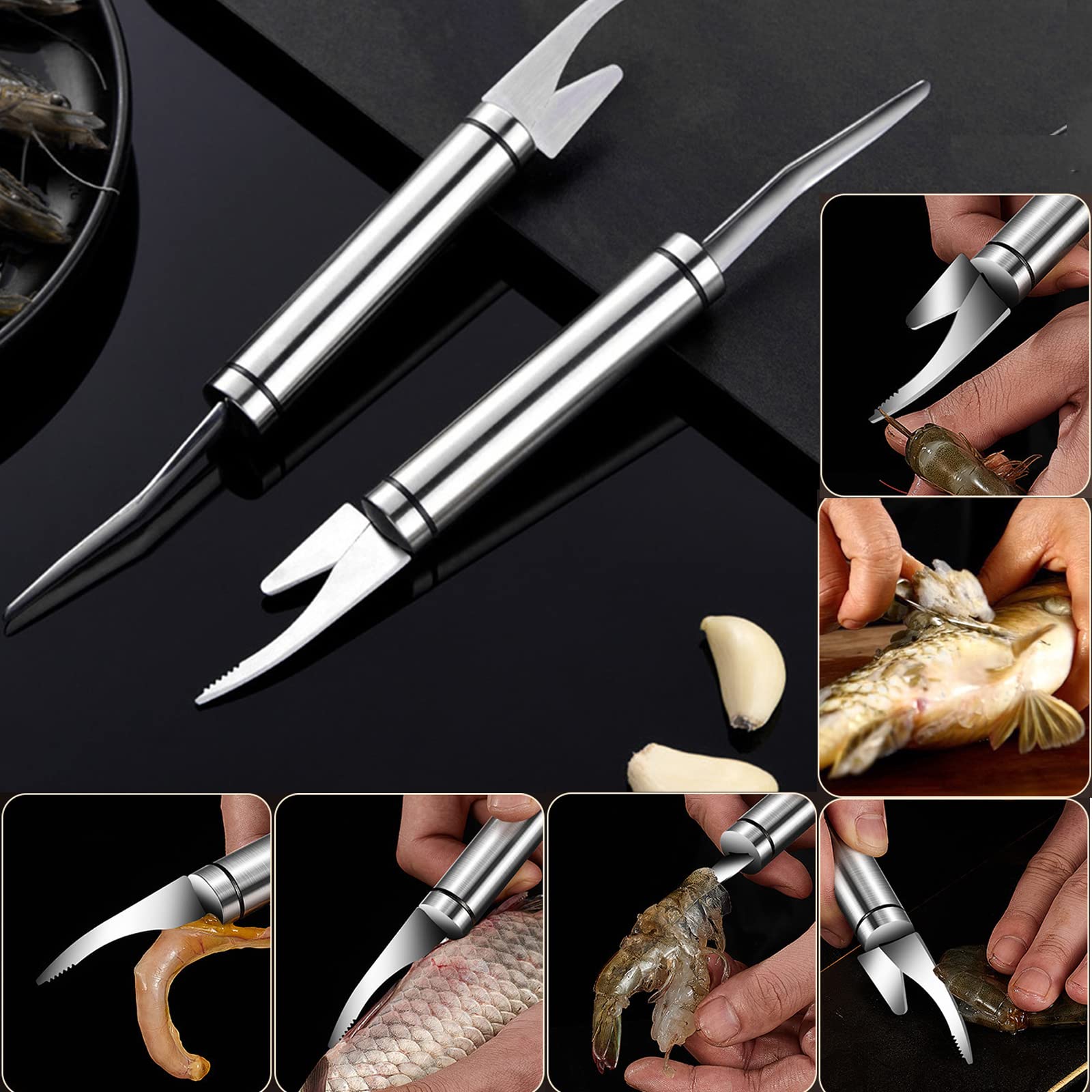 PurHyac 2Pcs Shrimp Deveiner Tool and Peeler, Toadfish Shrimp Cleaner, 5 in 1 Multifunctional Shrimp Peeler and Deveiner Tool, Oyster Shucking Knife, Ergonomic Non-Slip Grip, Kitchen Essential, 9in