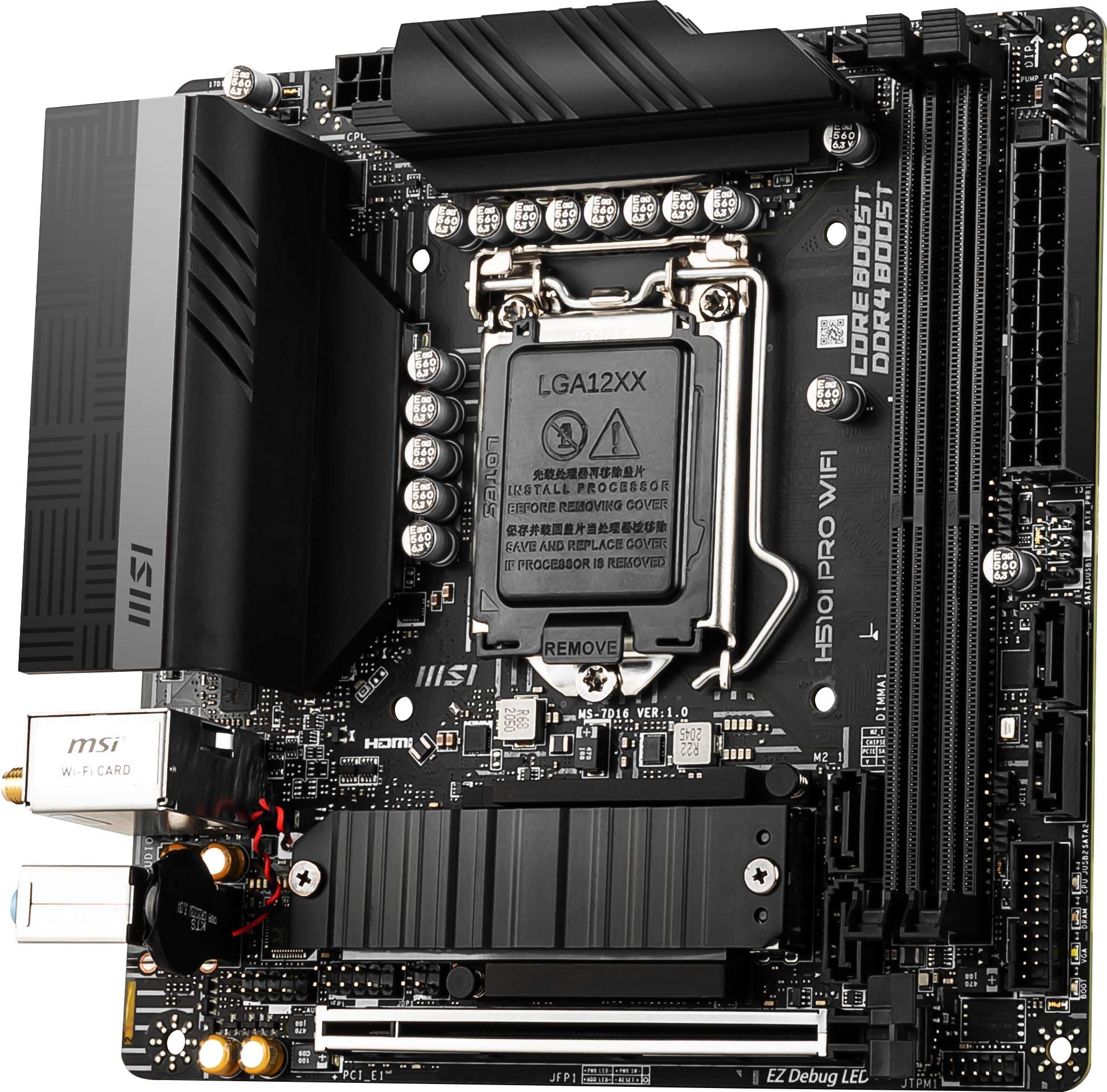 MSI H510I PRO WIFI ProSeries Motherboard (Mini-ITX, 11th/10th Gen Intel Core, LGA 1200 Socket, DDR4, PCIe 4, M.2 Slot, USB 3.2 Gen 2, 2.5G LAN, HDMI/DP, WiFi 6E)