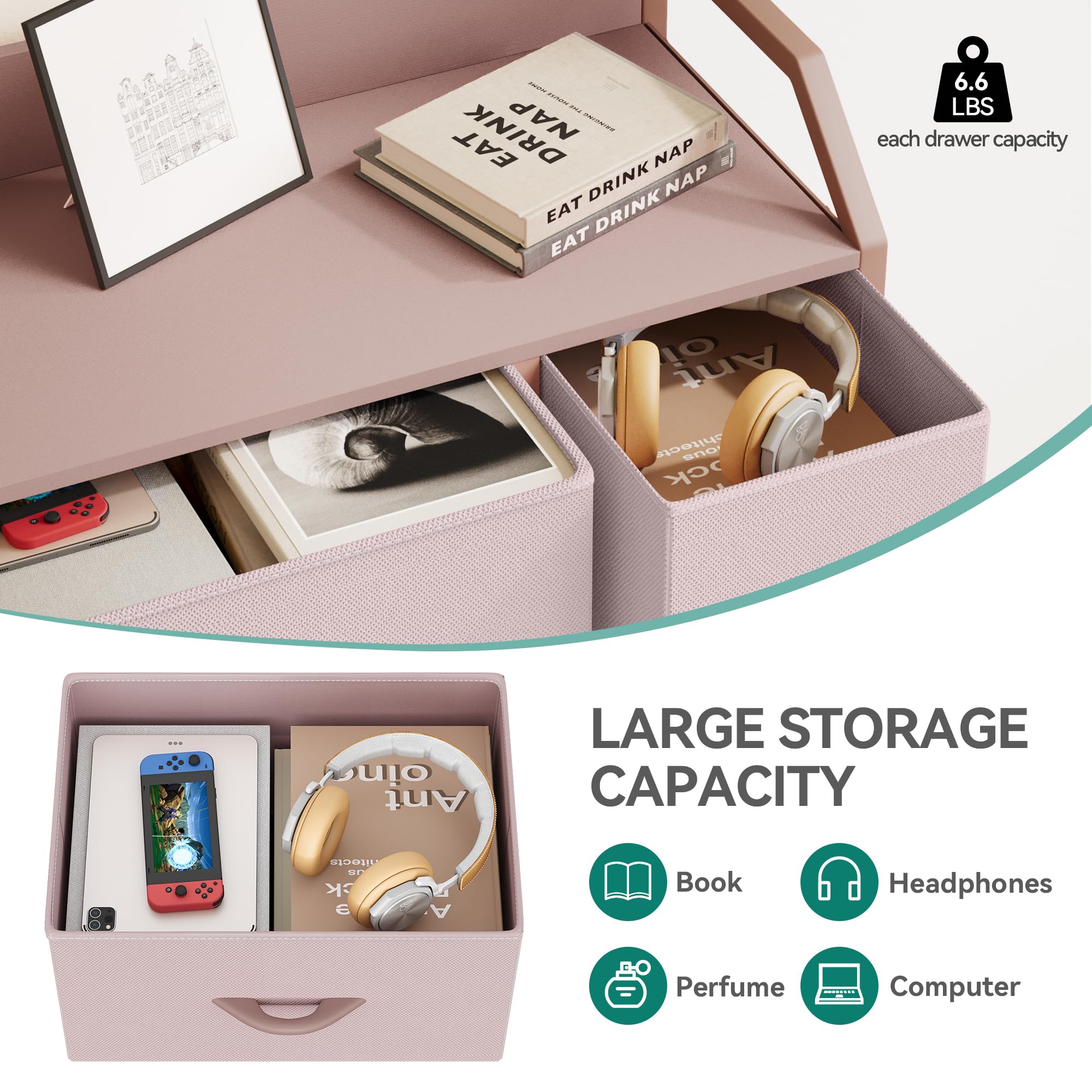 YITAHOME Dresser with 6 Drawers - Fabric Storage Tower, Organizer Unit for Bedroom, Living Room, Hallway, Closets (Rose Gold)