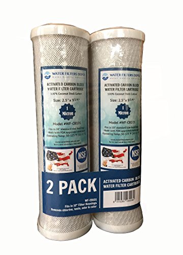 WFD, WF-CB101 2.5" x 9-3/4" Activated Carbon Block Water Filter Cartridge, Fits in 10" Standard Size Housings of Undersink RO or Filtration Systems (2 Pack, 1 Micron)