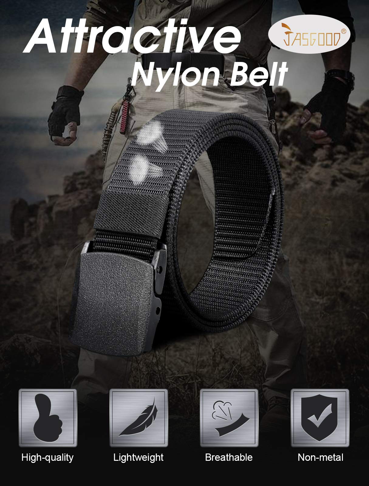 JASGOOD Nylon Canvas Breathable Military Tactical Men Waist Belt With Plastic Buckle