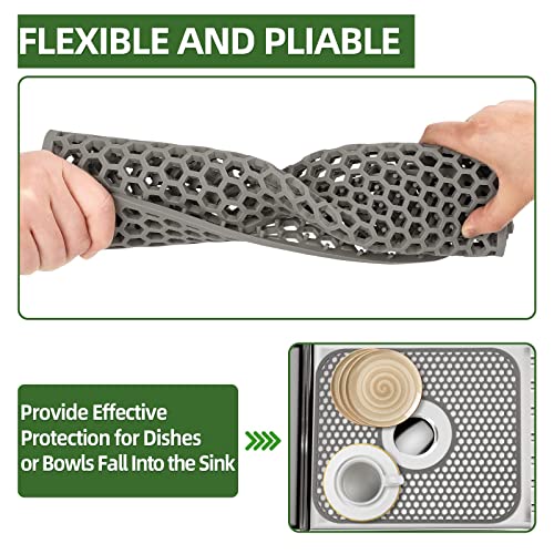 SPOLLSES Silicone Sink Mats, 2 PCS Kitchen Sink Protector Grid Accessory, 13.54 ''x 11.6 '' Sink Mat for Bottom of Farmhouse Stainless Steel Sink, Non-Slip Heat Resistant, Center Drain