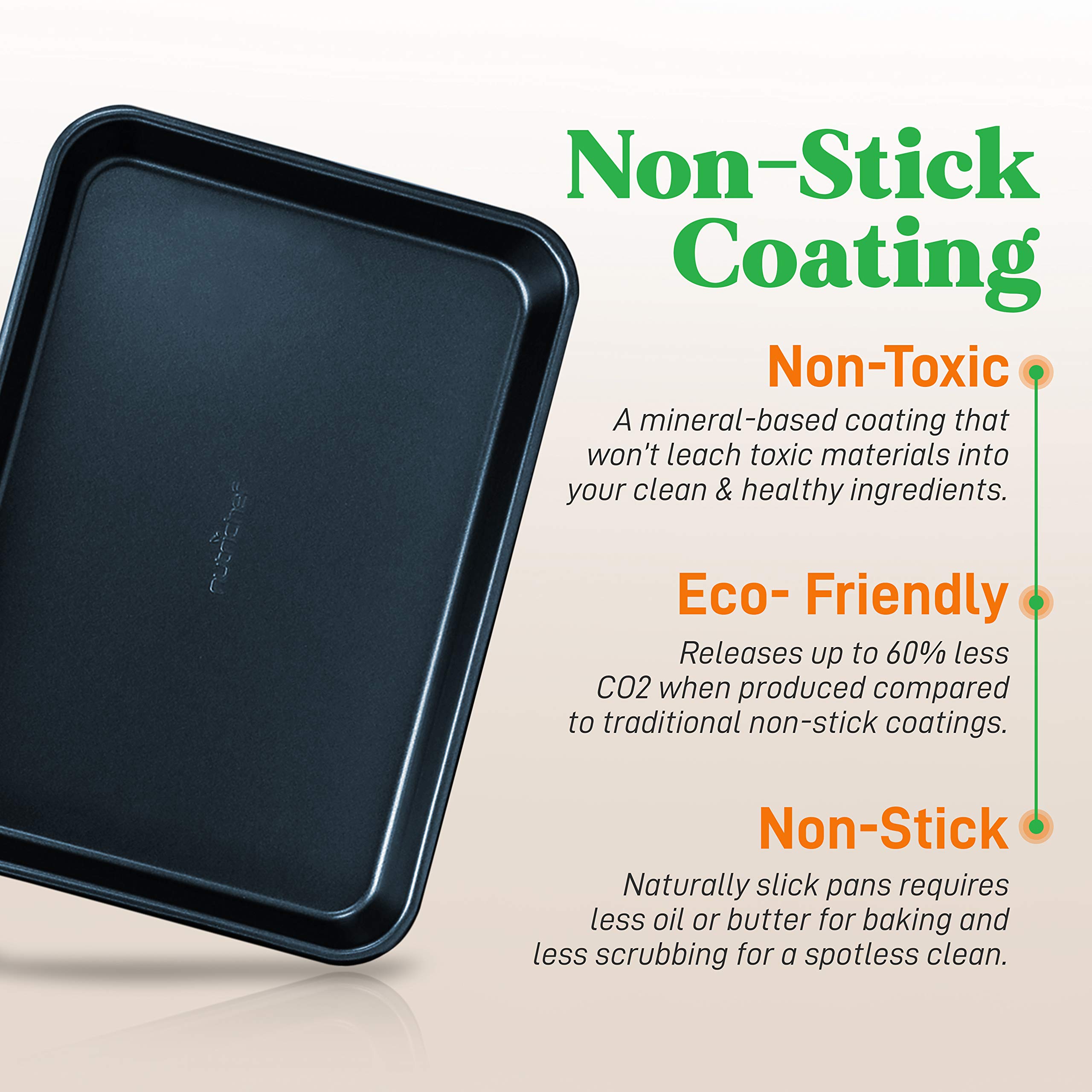 NutriChef Non-Stick Cookie Sheet Baking Pans - 2-Pc. Professional Quality Kitchen Cooking Non-Stick Bake Trays w/ Blue Diamond Coating Inside & Outside, Dishwasher Safe - NutriChef, One Size