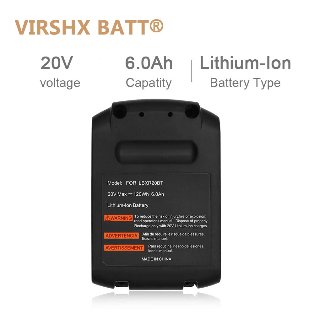 LBXR20 6.0Ah 20V MAX Replacement Lithium Battery Compatible with Black and Decker LBXR20 LB20 LBX20 LBXR2020-OPE LBXR20B-2 LB2X4020