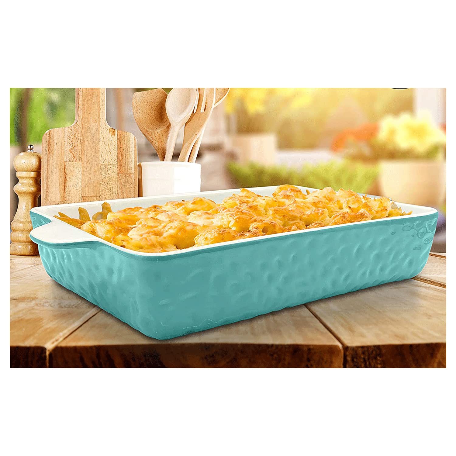 NutriChef Rectangular Ceramic 3 Piece Nonstick Stain Resistant Kitchen Bakeware Pan Set with 6 Piece Stackable Ceramic Baking Pan Sheet Set