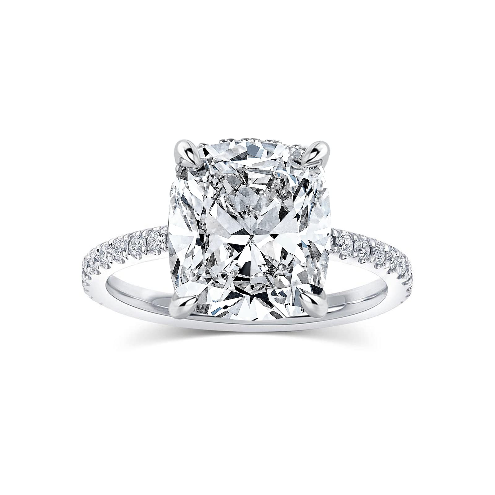RODIFFY 4CT Cushion Cut Solitaire Engagement Ring,Silver CZ Simulated Diamond Promise Ring(Size:7)