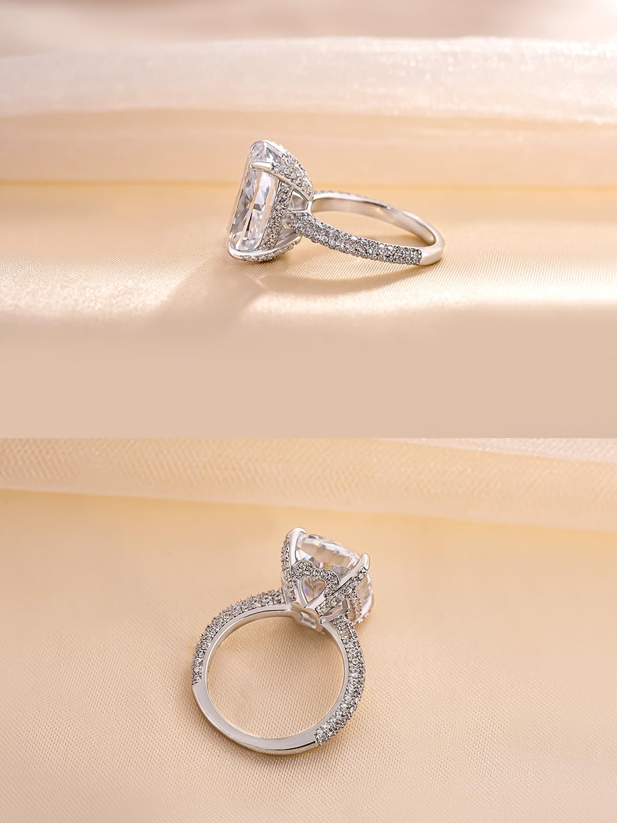 RODIFFY 7CT Elongated Cushion Cut Promise Ring,Simulated Diamond 925 Silver Engagement Ring(7)