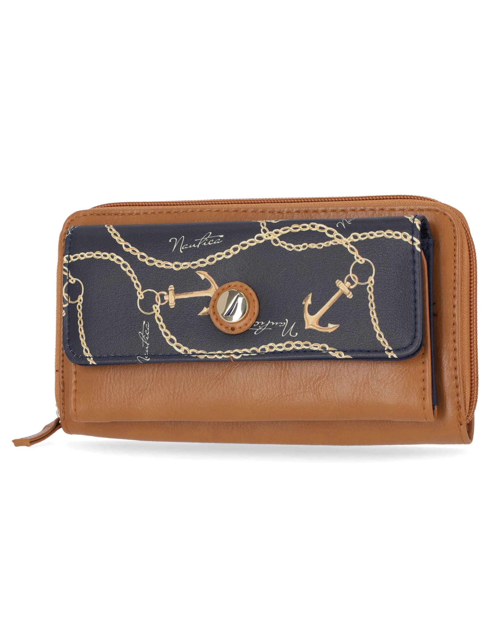 Nautica Womens - Bulk Cargo Vegan Leather RFID Wallet - Fashionable Zip Around Large Clutch with Phone Case and Multi-Card Organizer (Norfolk)