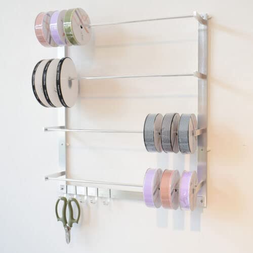 Wire Spool Rack Ribbon Rack, Thread Holder Ribbons Roll Storage Rack Sewing Tool 4 Rods, Wall Mounted Large Thread Holder Space Saving, Used to Key Holder, Sundries, Rings, Necklaces, Jewelry