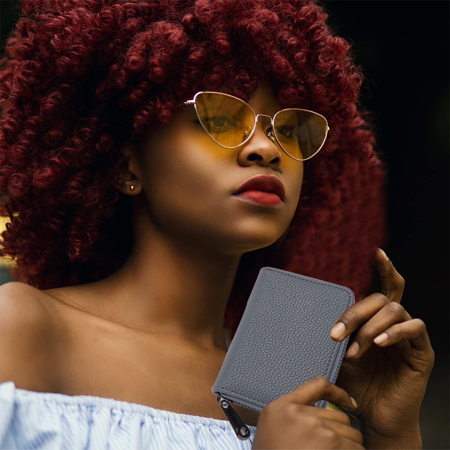 Oirtmiu RFID Blocking Credit Card Holder: Genuine Leather Zipper Card Case for Women Accordion Card Holder Wallet - RFID Blocking