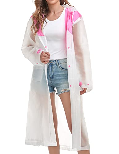 Muzeca EVA Raincoat Waterproof Rain Poncho Reusable Unisex Men Women Long Clear Rain Wear Pink Large