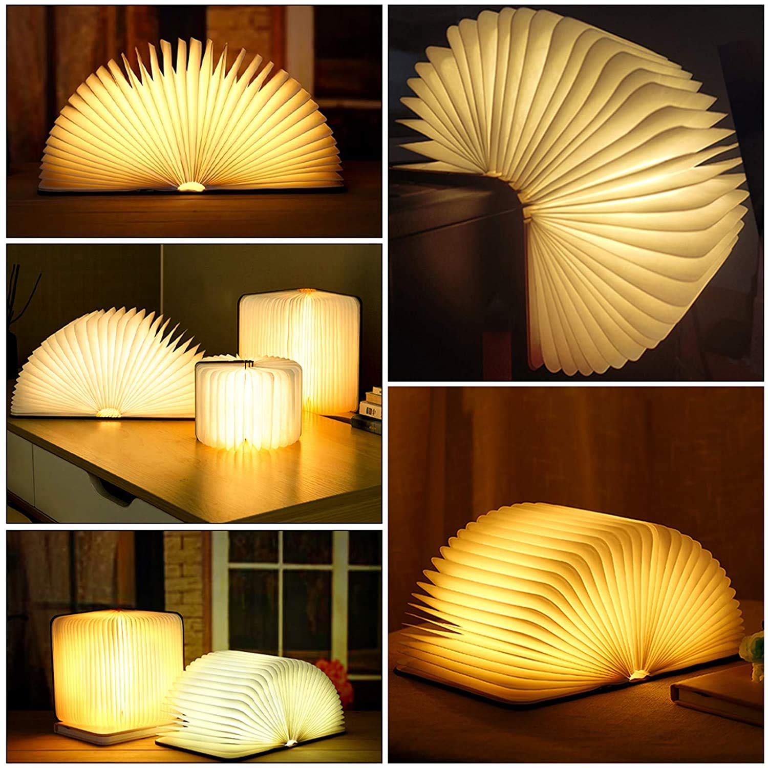 Molbory Wooden Book Light,Novelty Folding Book Lamp, Folding Night Light Warm White,USB Rechargeable Wooden Table Lamp,Magnetic Design- Creative Gift Home Office Decor for Family Girlfriend