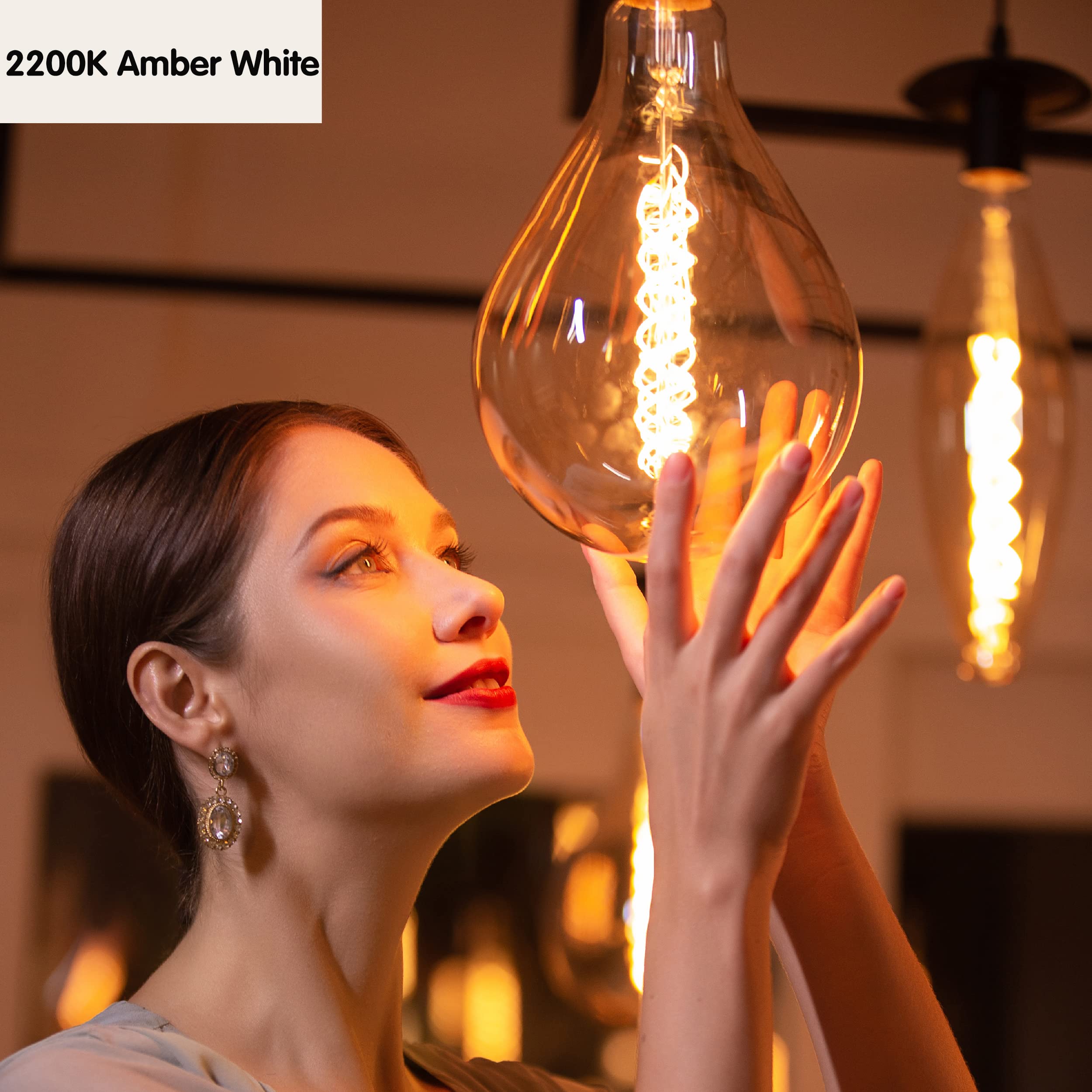 Mveriud PS52 LED Decorative LED Large Bulb for Pendant Light, 2200K Warm White, Amber Glass, 300LM, E26 Medium Base. 6.5W(40W Equivalent), CRI90