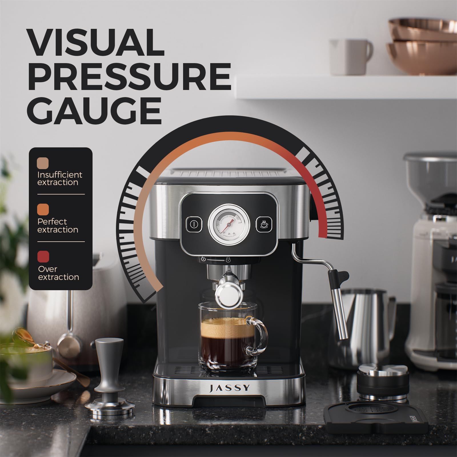 JASSY Espresso Machine 20 Bar Cappuccino Machines with Temperature Dial for Barista Brewing,Adjustable Milk Frothing for Espresso/Cappuccino/Latte,1200W