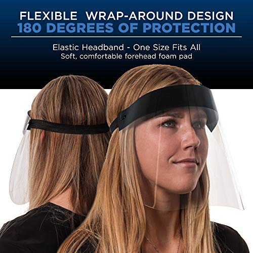 Salon World Safety Black Face Shields (Pack of 10) - Ultra Clear Protective Full Face Shields to Protect Eyes, Nose and Mouth - Anti-Fog PET Plastic, Elastic Headband - Sanitary Droplet Splash Guard