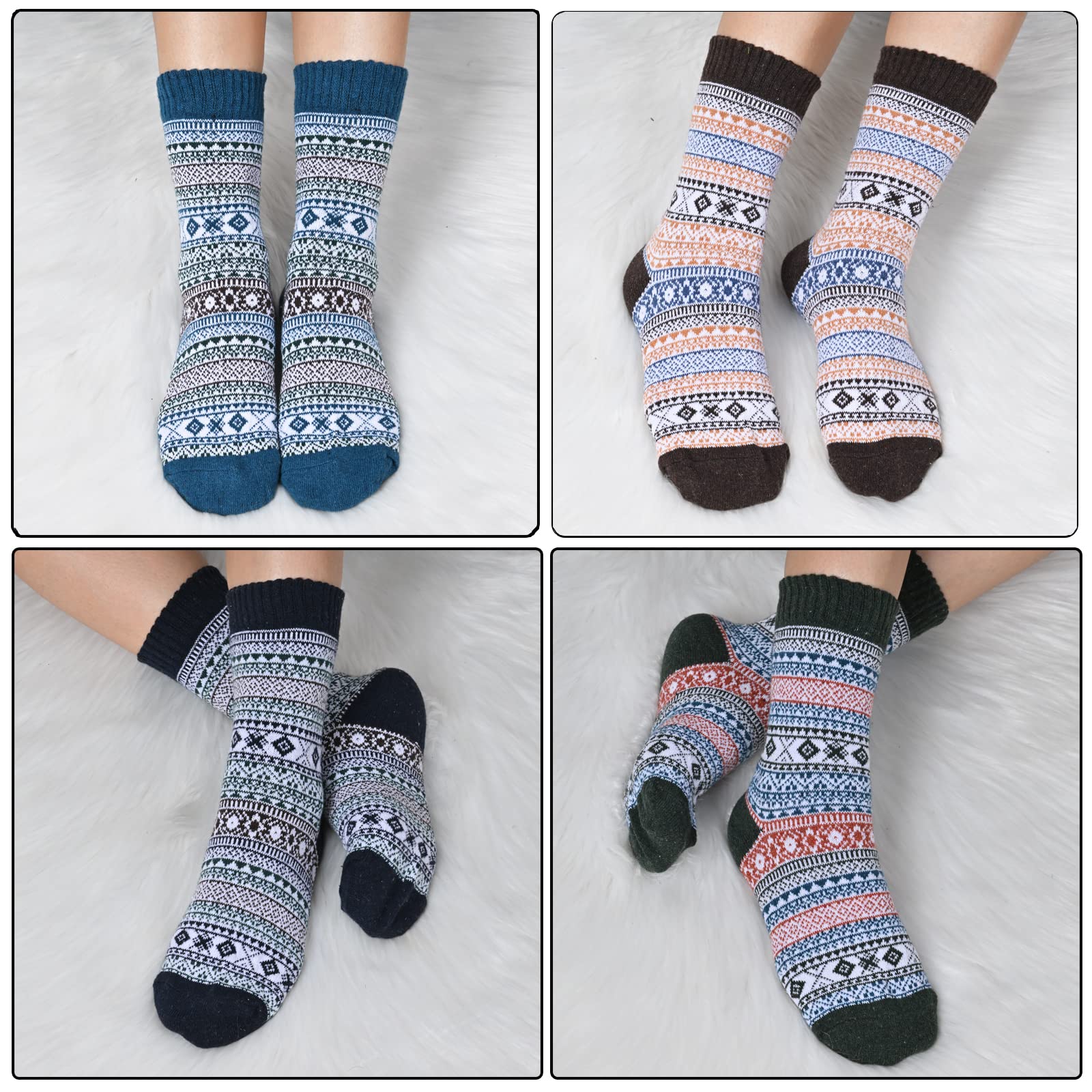QIYISS 5 Pack Womens Wool Socks Winter - Soft Warm Cold Knit Wool Crew Socks Christmas Gift Socks for Women Vintage Casual Socks