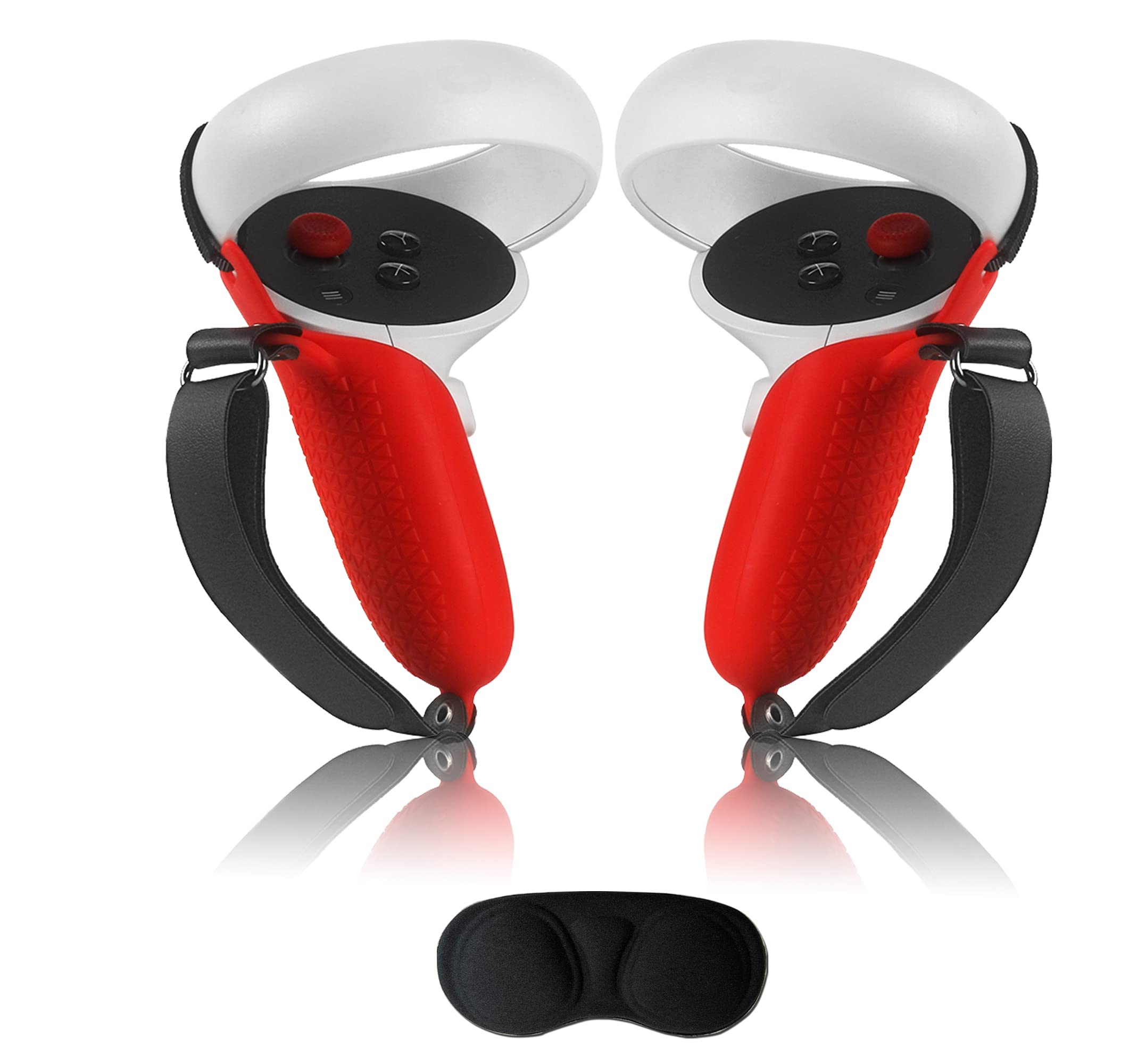 MUGEYMYD Touch Controller Grip Cover and Lens Cover for Oculus Quest 2 Accessories, Sweat-Proof and Anti-Throw, Protector with Knuckle Straps.(Red)