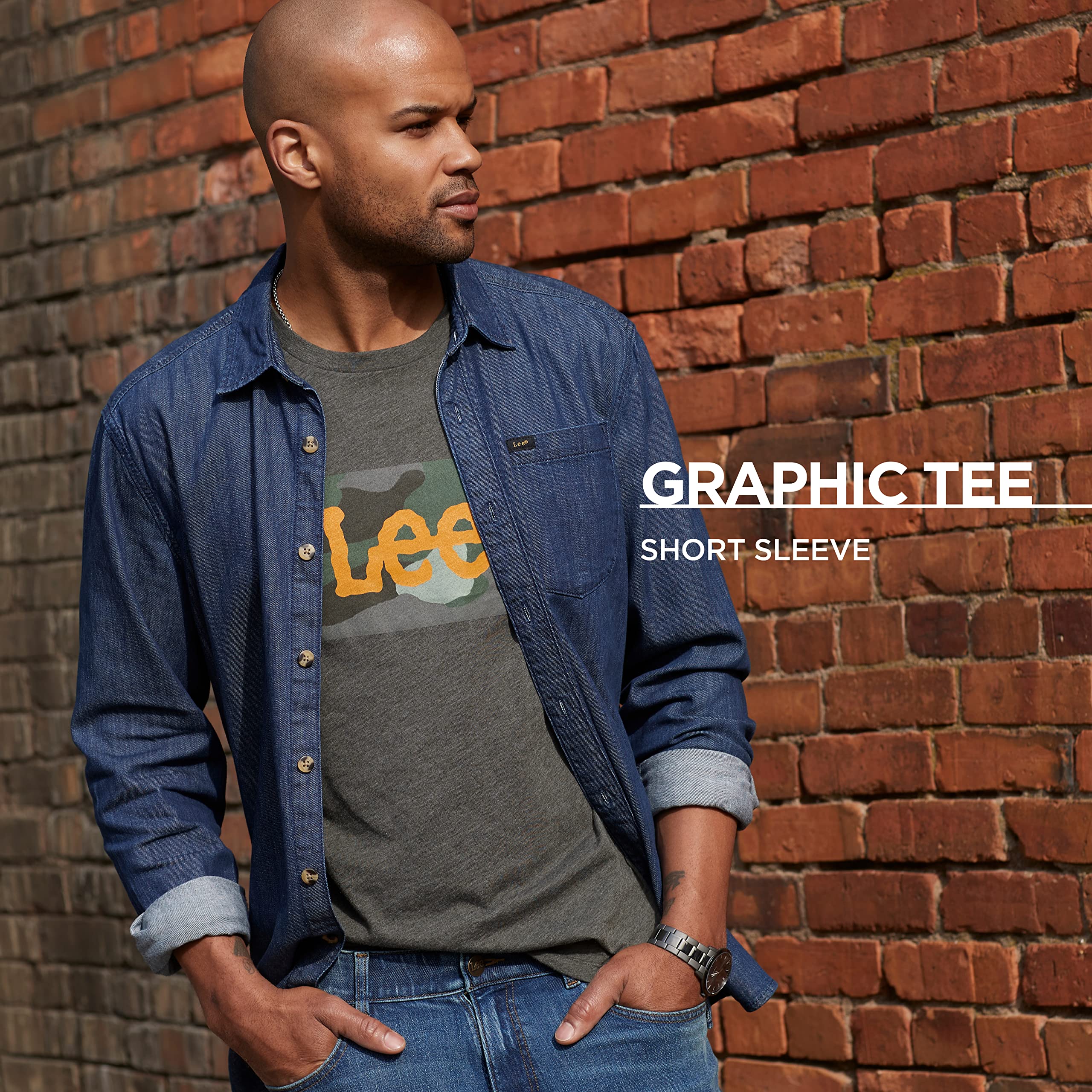 Lee Men's Short Sleeve Graphic T-Shirt, Burgundy Heather Vintage Denim