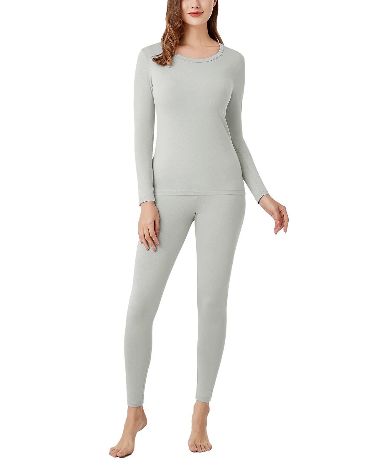 LAPASA Women's Thermal Underwear Set Fleece Lined Long Johns Top Shirt & Bottom Soft Base Layer Thermoflux 200 Warm Midweight Cold Weather L41 Small Light Heather Gray