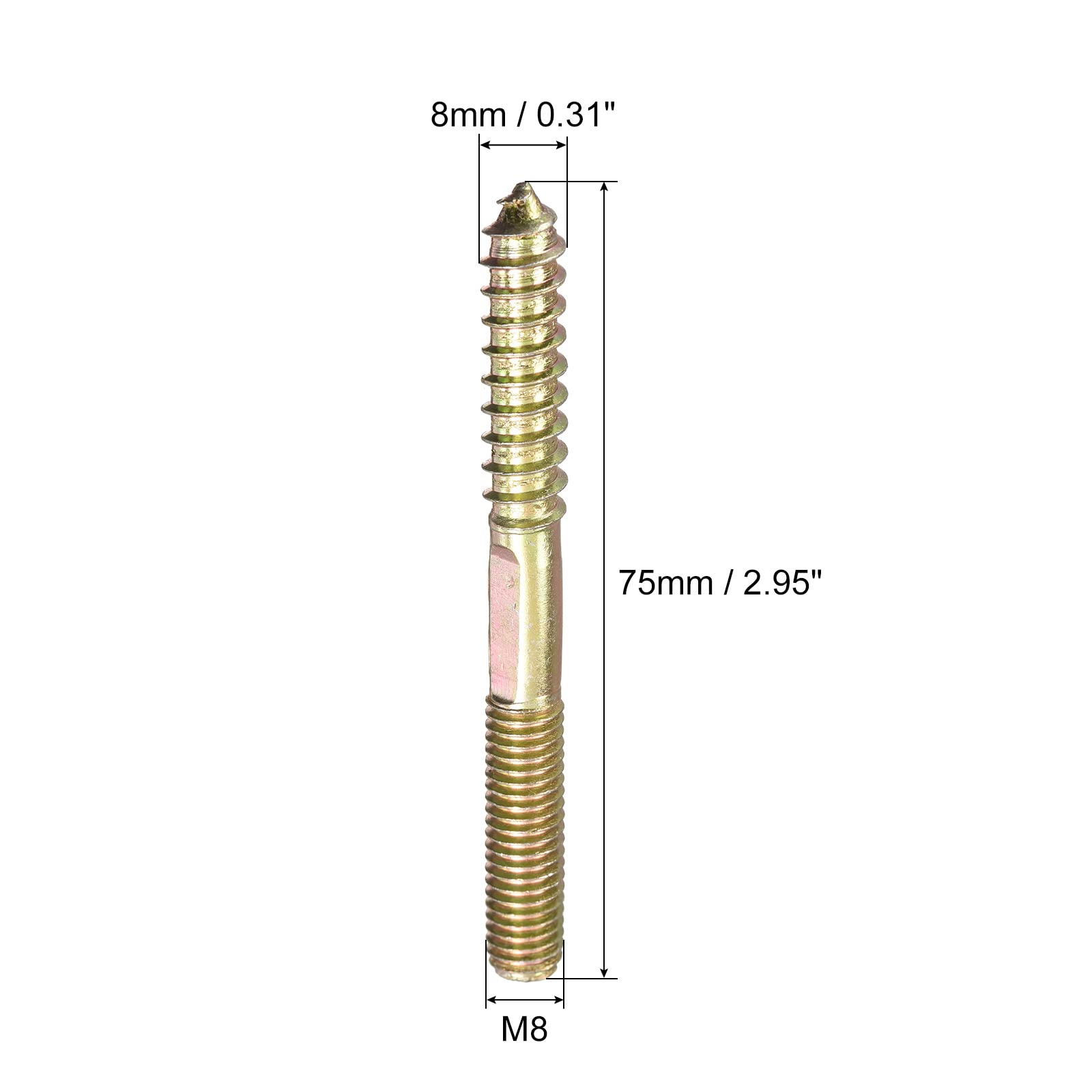uxcell M8x75mm Hanger Bolts, 80pcs Double Head Thread Dowel Screws for Wood Furniture Connecting
