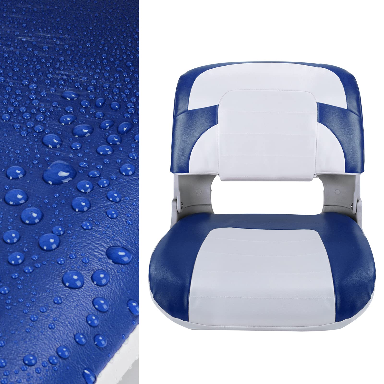 NORTHCAPTAIN Deluxe Low Back Folding Boat Seat,Stainless Steel Screws Included,White/Pacific Blue